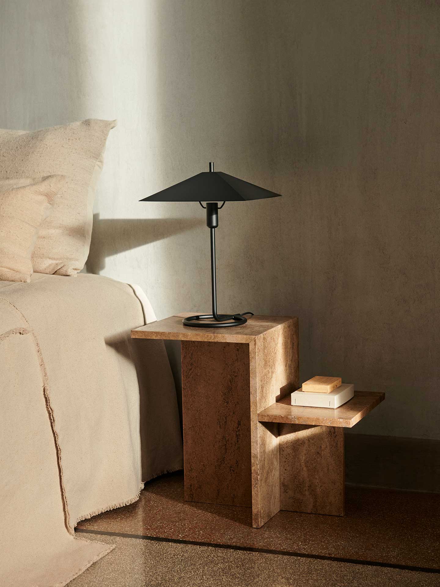Distinct Side Table - Dark Brown Travertine | ferm LIVING
